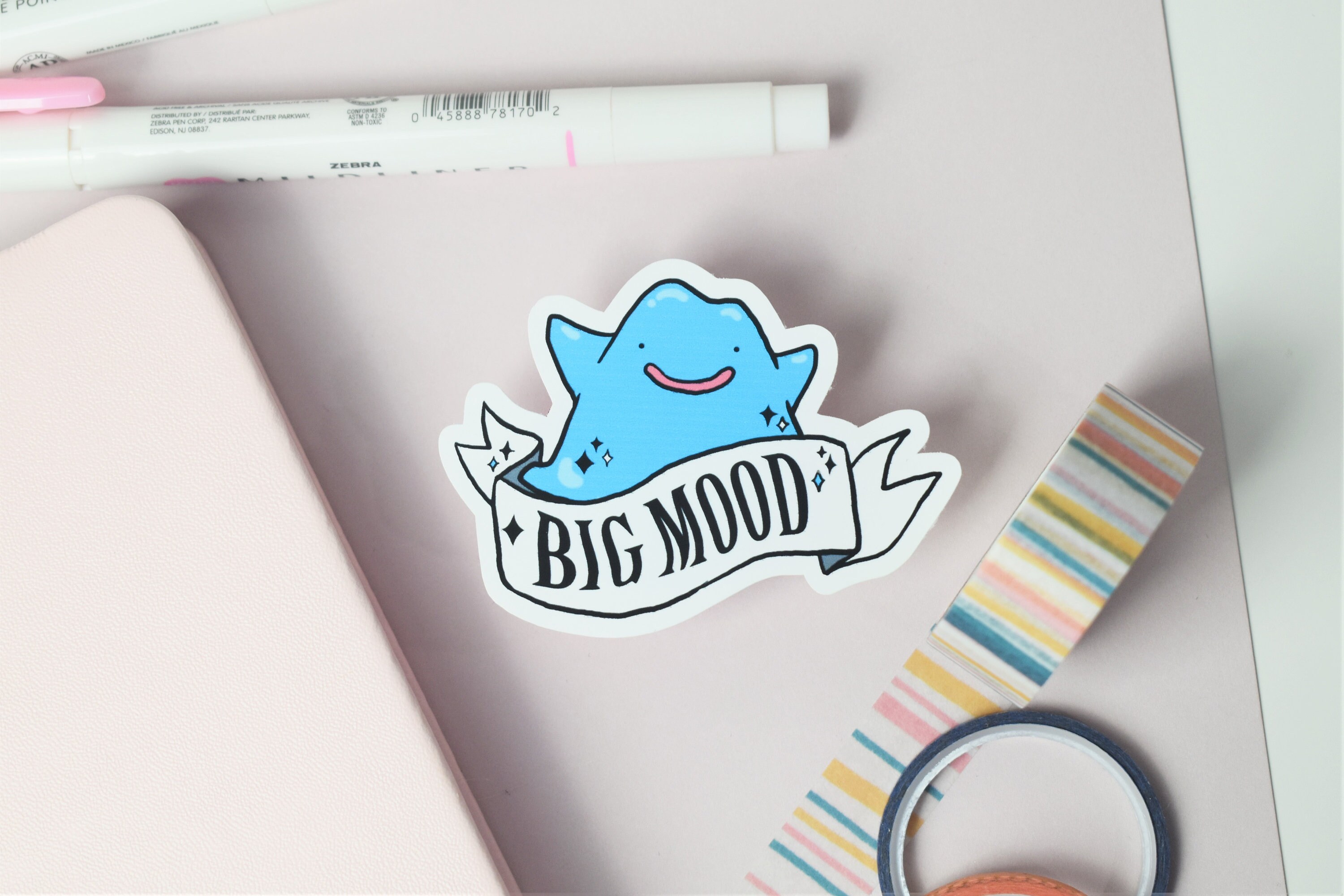 Ditto Big Mood Vinyl Sticker Funny Banner Shiny Monster Pink - Etsy
