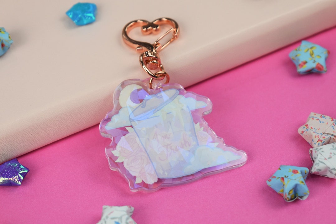 Trash Can Holographic Keychain Star Pink Pastel Goth Kawaii Charm Bag ...