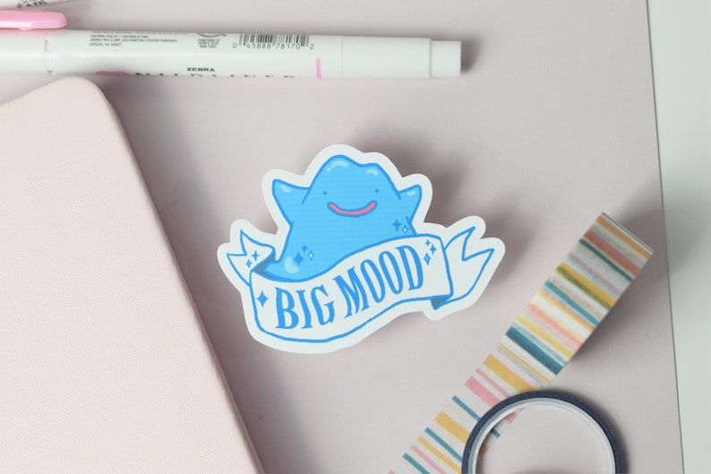 Ditto Big Mood Vinyl Sticker Funny Banner Shiny Monster Pink - Etsy