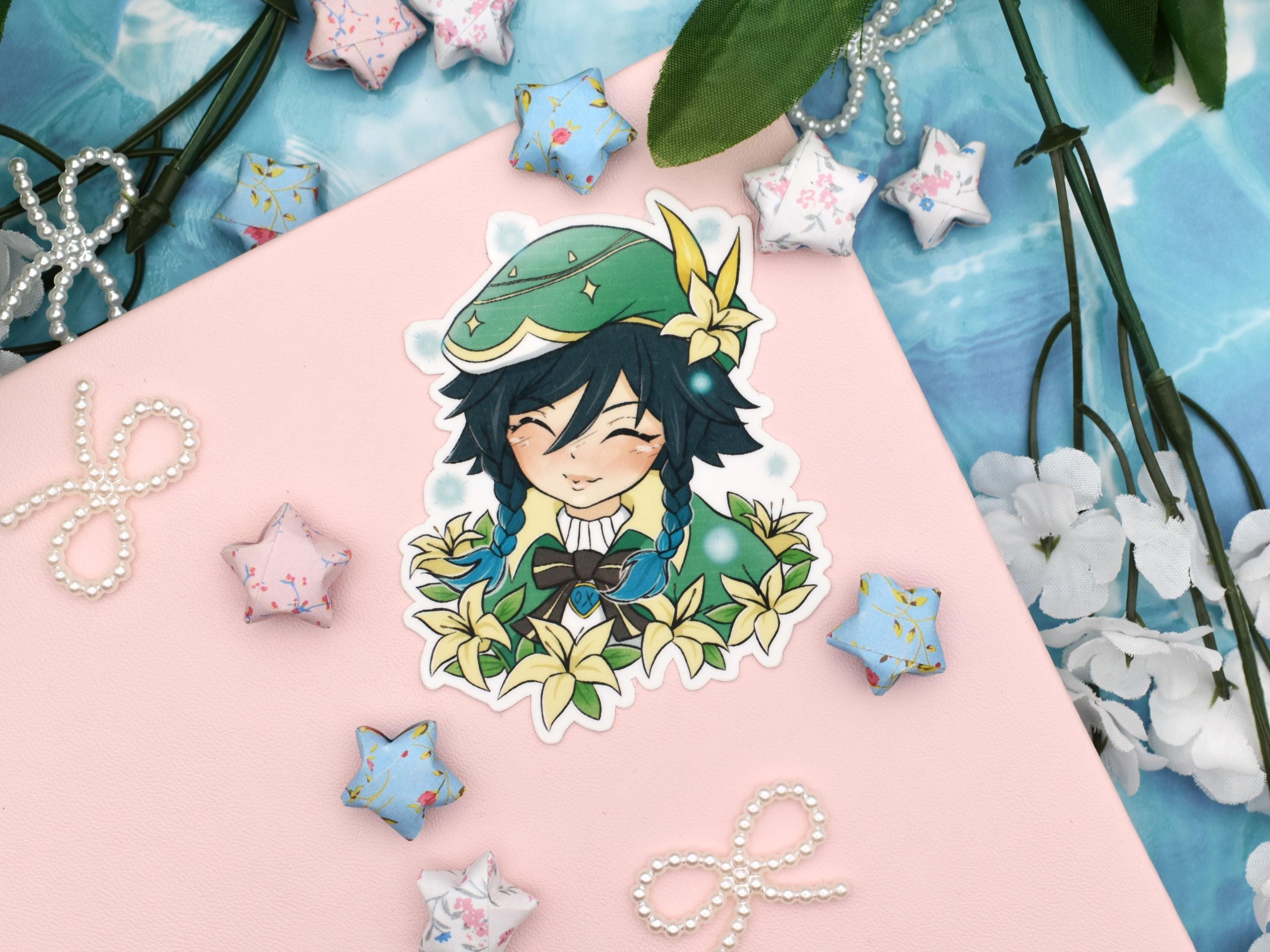 Genshin Vinyl Waterproof Sticker ~ Venti Anime Video Game Water Bottle ...