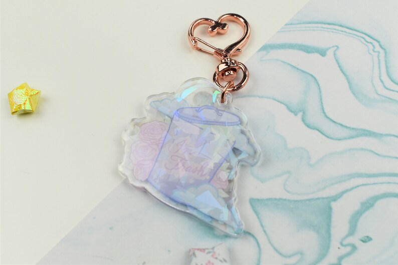 Trash Can Holographic Keychain Star Pink Pastel Goth Kawaii Charm Bag ...