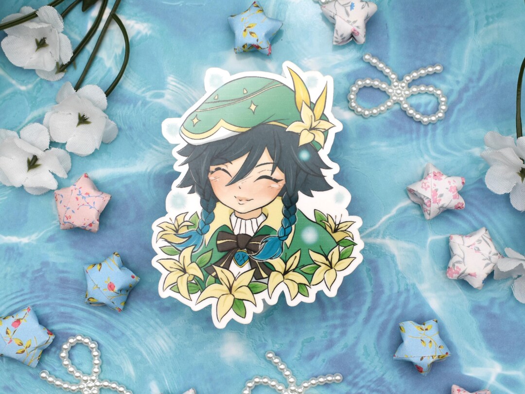 Genshin Vinyl Waterproof Sticker ~ Venti Anime Video Game Water Bottle ...