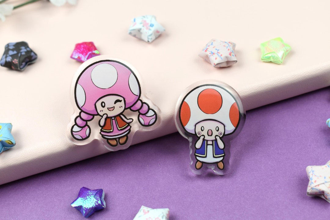 Mushroom Friends Acrylic Pin ~ Toad Couple Video Game Movie Kawaii ...
