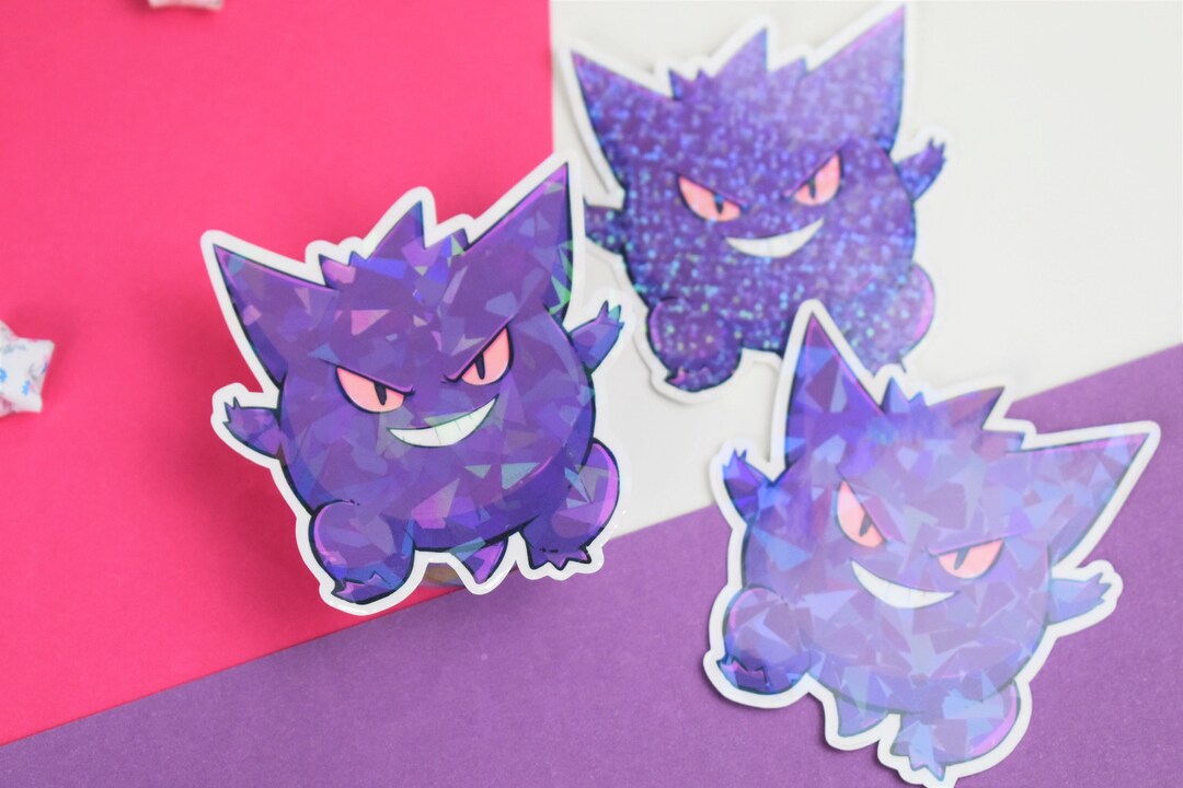 Spooky Holographic Poké Gengar Stickers Waterproof Water Bottle ...