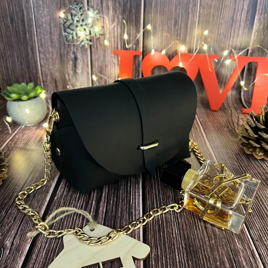 Handmade Black Leather Crossbody Bag: Chain Strap Mini Bag - Etsy
