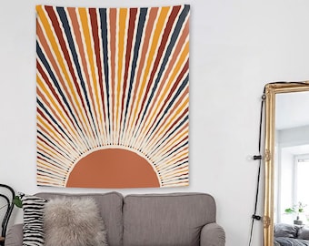 Retro Rising Sun Tapestry Vintage 70s Rainbow Sunshine Minimal | Etsy