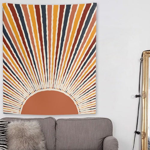 Vintage Sun Tapestry Retro 70s Minimal Geometric Abstract Art - Etsy
