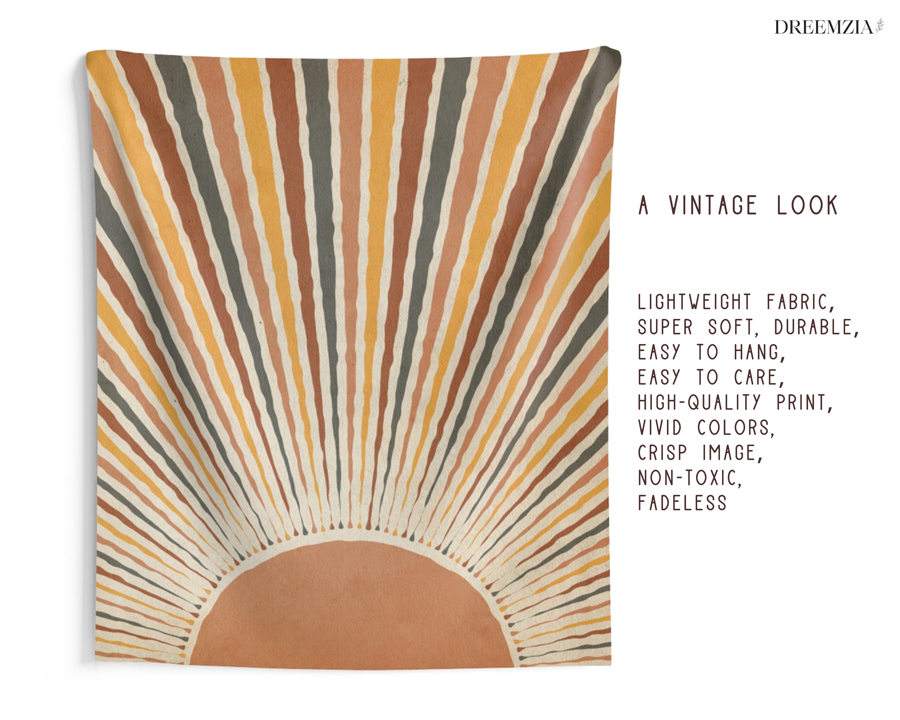 Retro Rising Sun Tapestry Vintage 70s Rainbow Sunshine Minimal ...