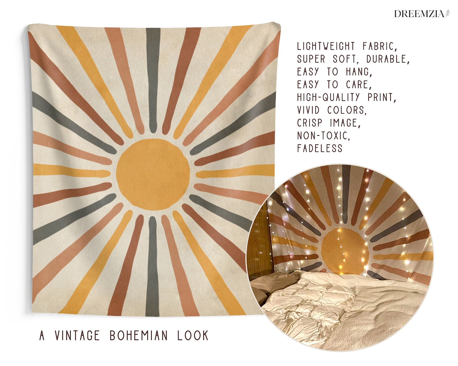Vintage Sun Tapestry Retro Grunge 70s Minimal Geometric | Etsy UK