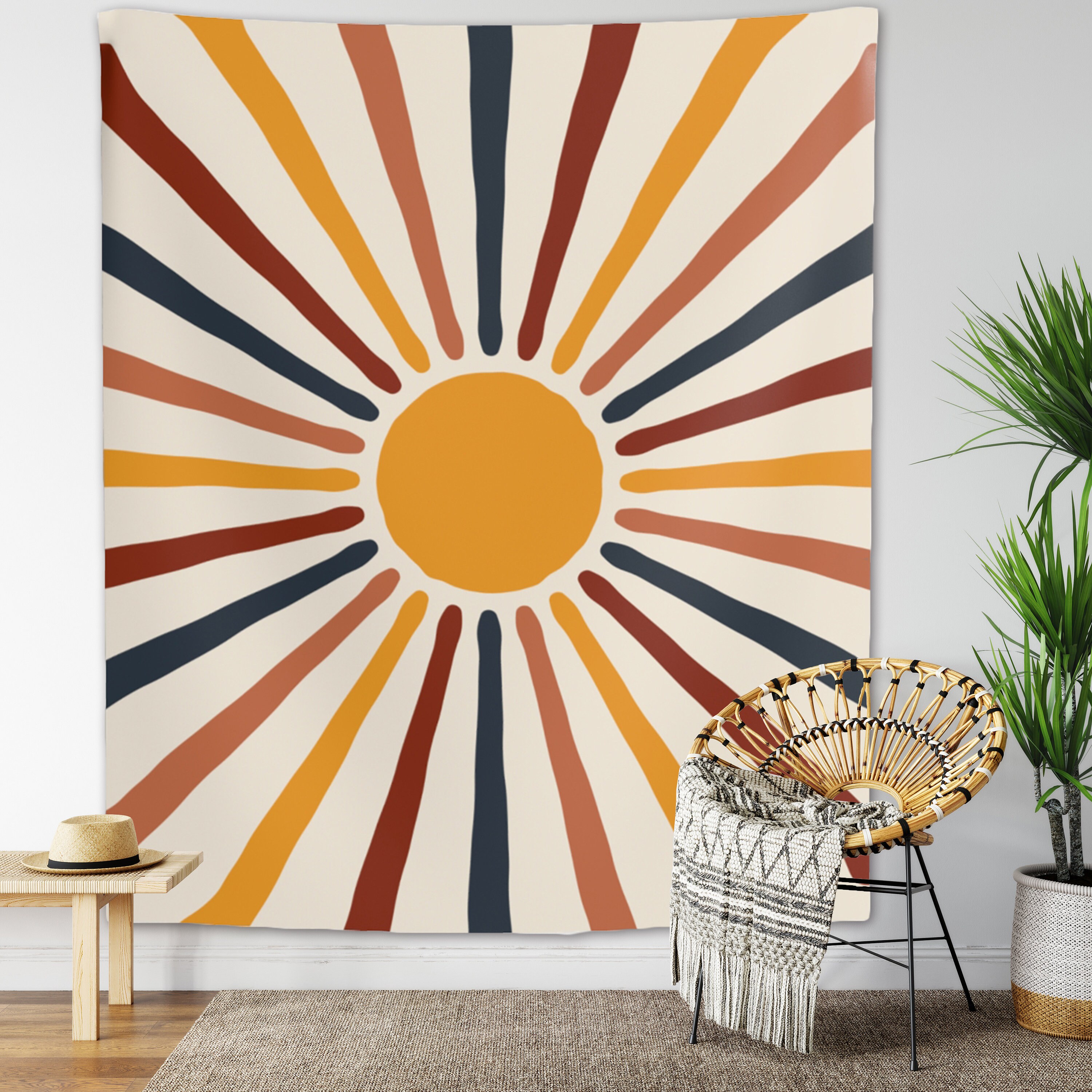 Vintage Sun Tapestry Retro 70s Minimal Geometric Abstract Art Print ...
