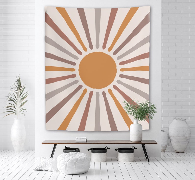 Vintage Sun Tapestry Retro 70s Minimal Geometric Abstract Art | Etsy