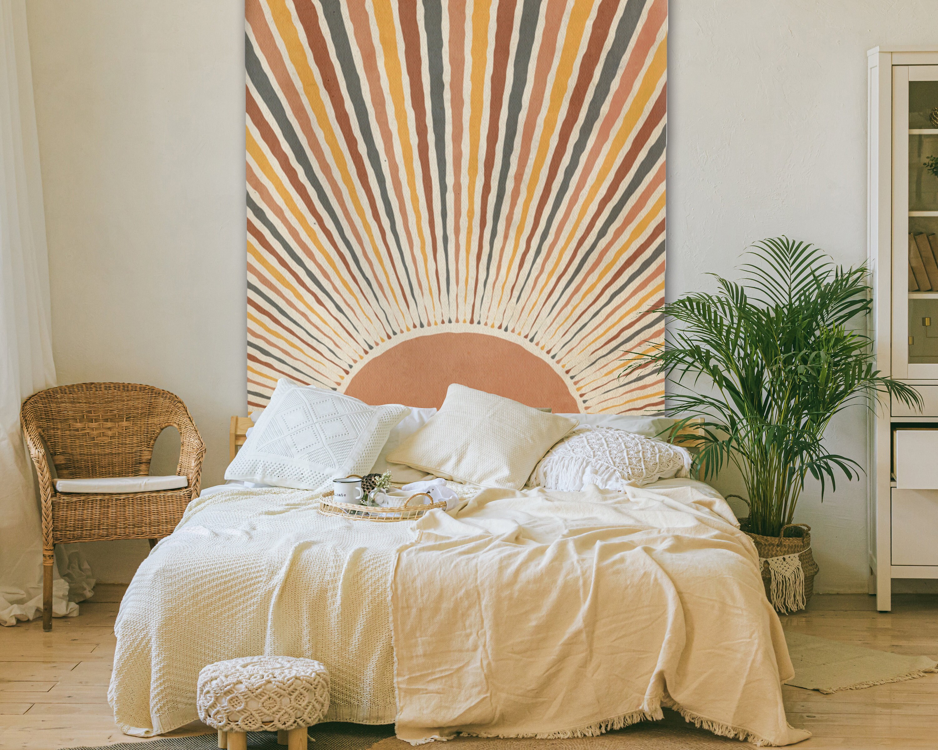 Retro Rising Sun Tapestry Vintage 70s Rainbow Sunshine Minimal - Etsy