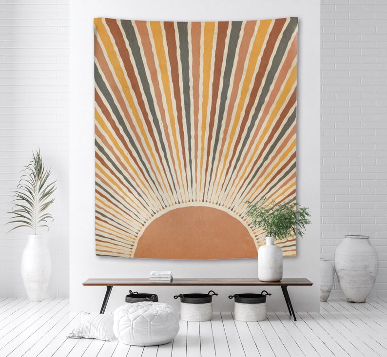 Retro Rising Sun Tapestry Vintage 70s Rainbow Sunshine Minimal - Etsy