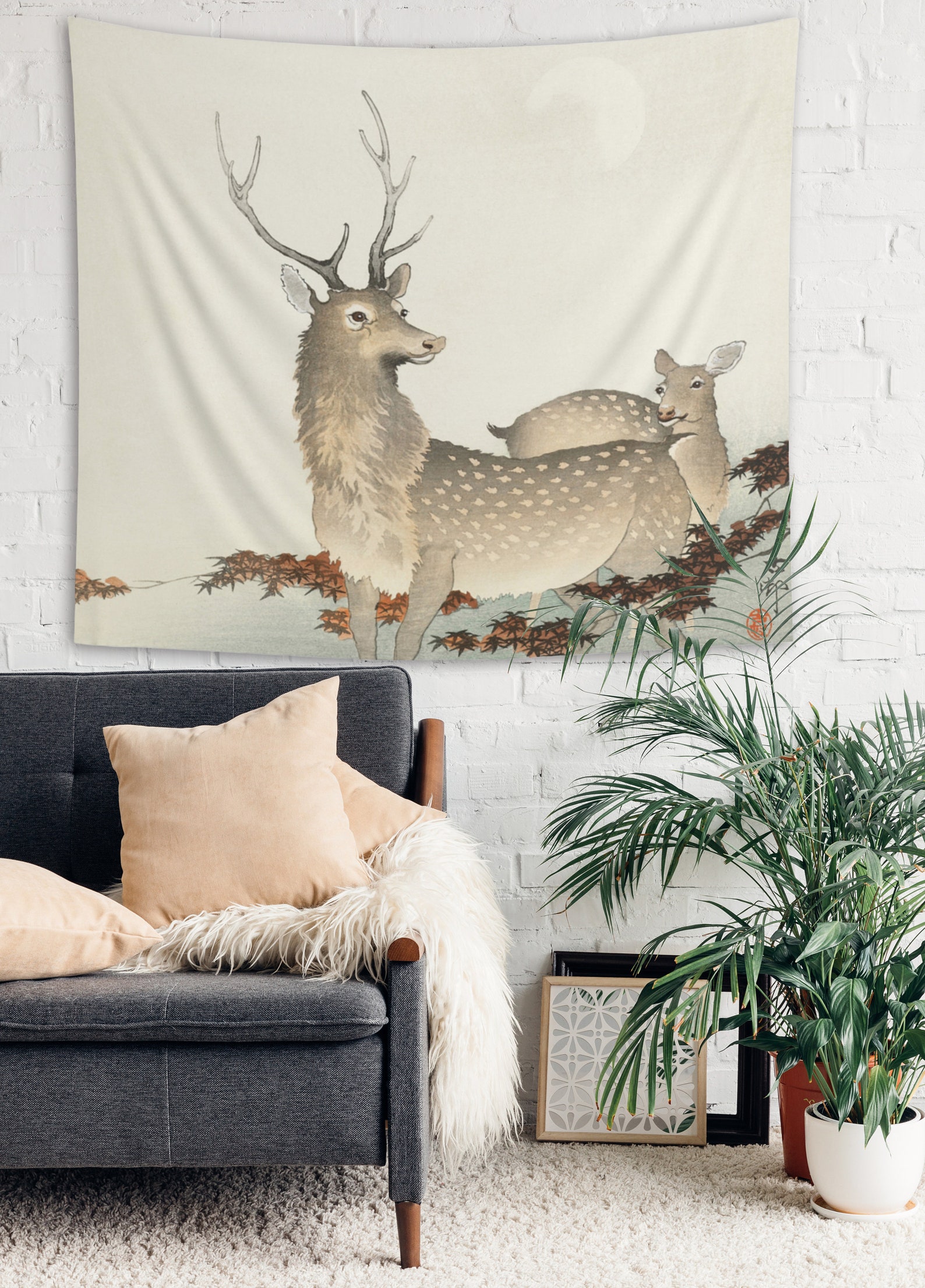 Vintage Deer Tapestry Retro Autumnal Wall Hanging Nature - Etsy