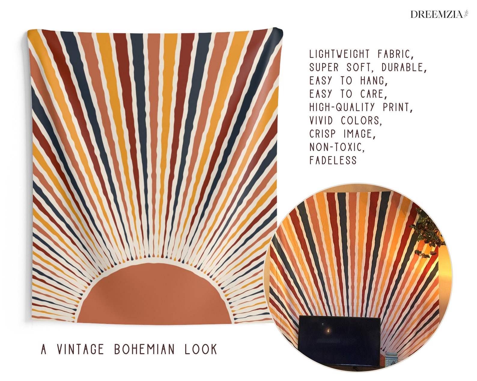 Retro Rising Sun Tapestry Vintage 70s Rainbow Sunshine Minimal - Etsy