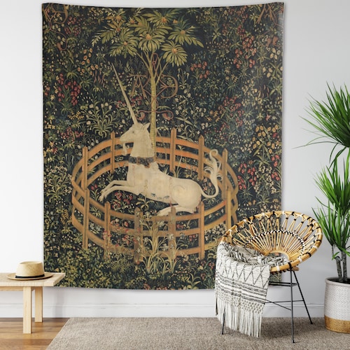 Medieval Unicorn Tapestry the Unicorn in Captivity printed - Etsy