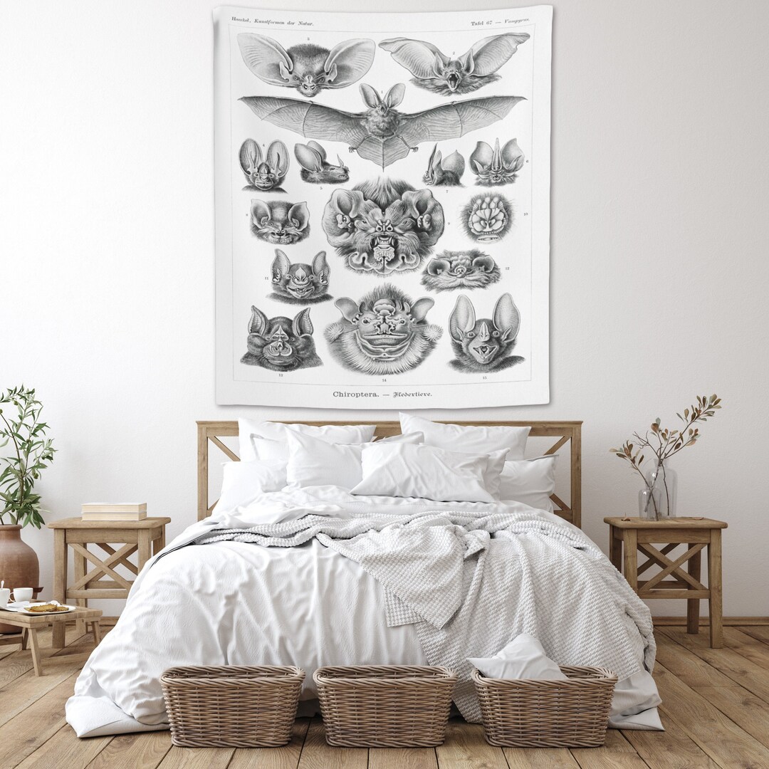Retro Bats Tapestry Spooky Halloween Wall Art Vintage Animal Art ...