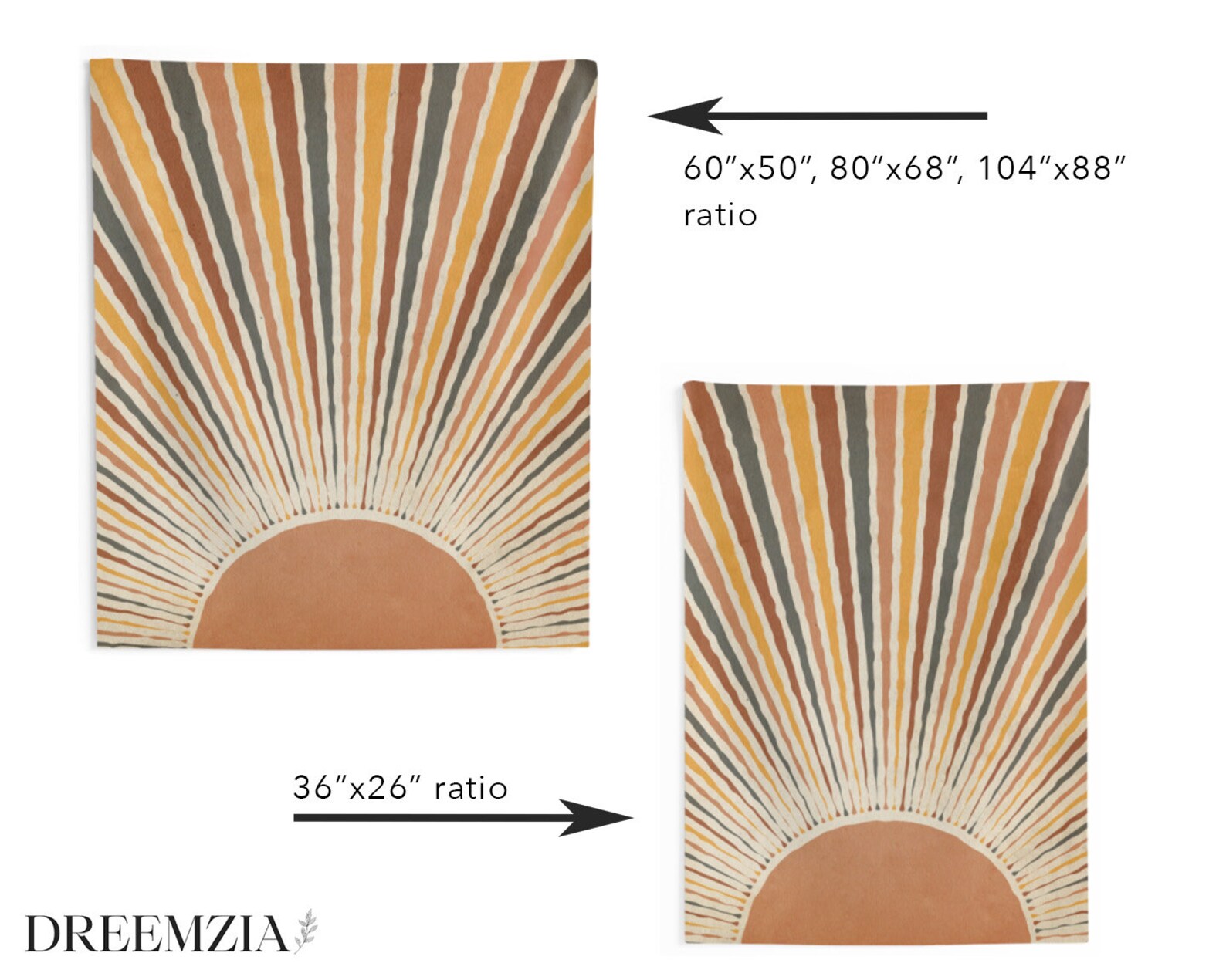 Retro Rising Sun Tapestry Vintage 70s Rainbow Sunshine Minimal ...