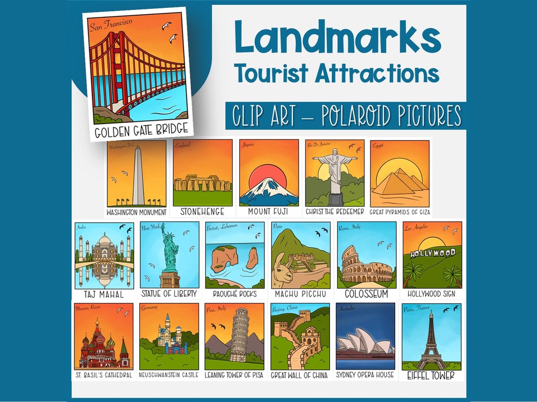 World Landmarks Clip Art Tourist Attractions Coloring - Etsy