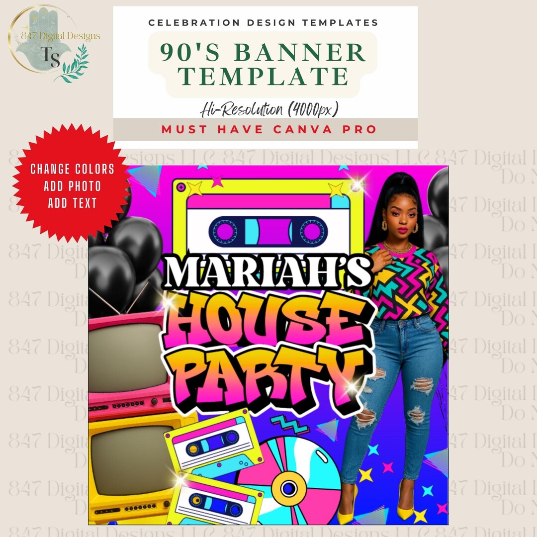 90s Party Backdrop Digital Template | Y2K Banner Template | 90s Theme ...