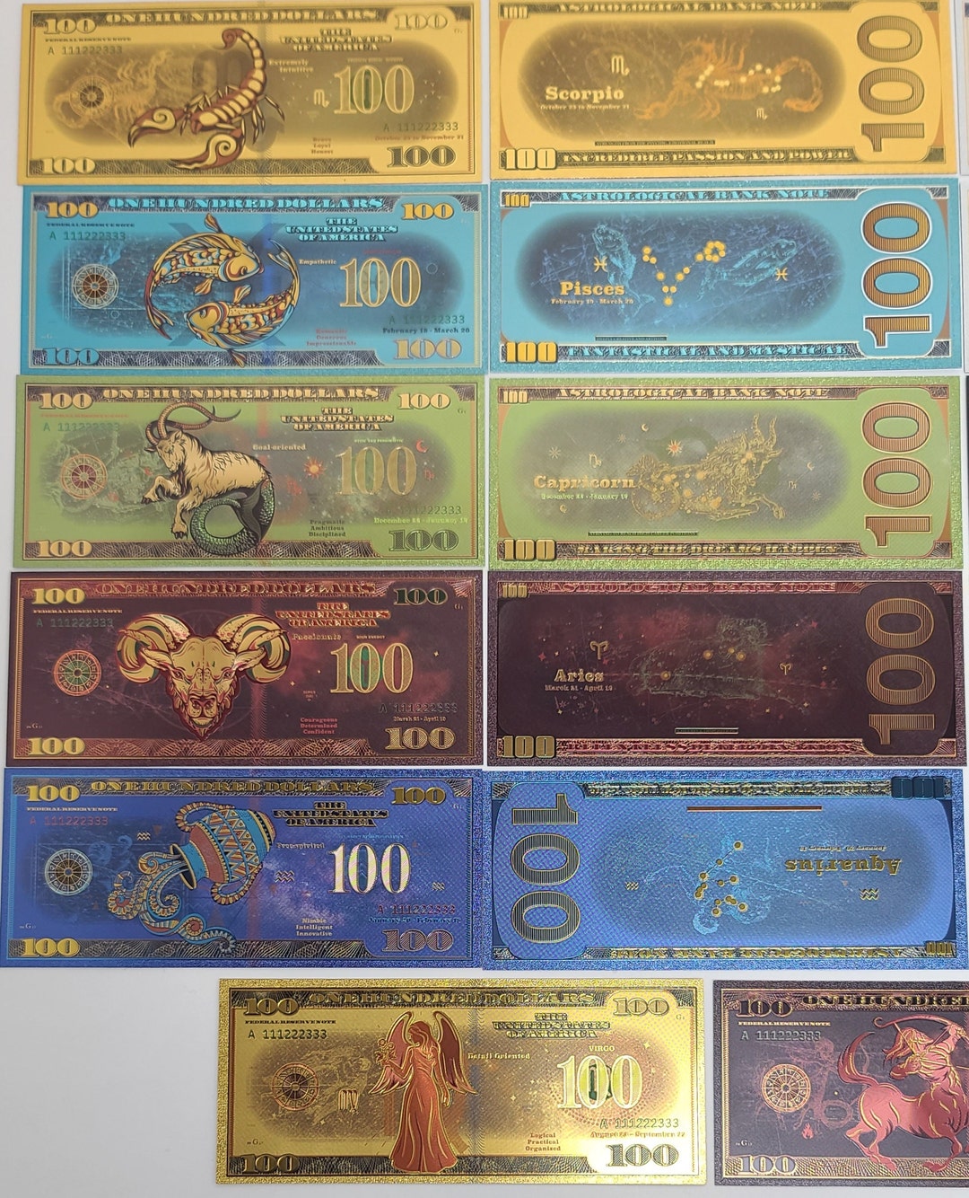 Astrology Gift | Zodiac Bill | Glitter Metallic 100 Bill | Birthday ...