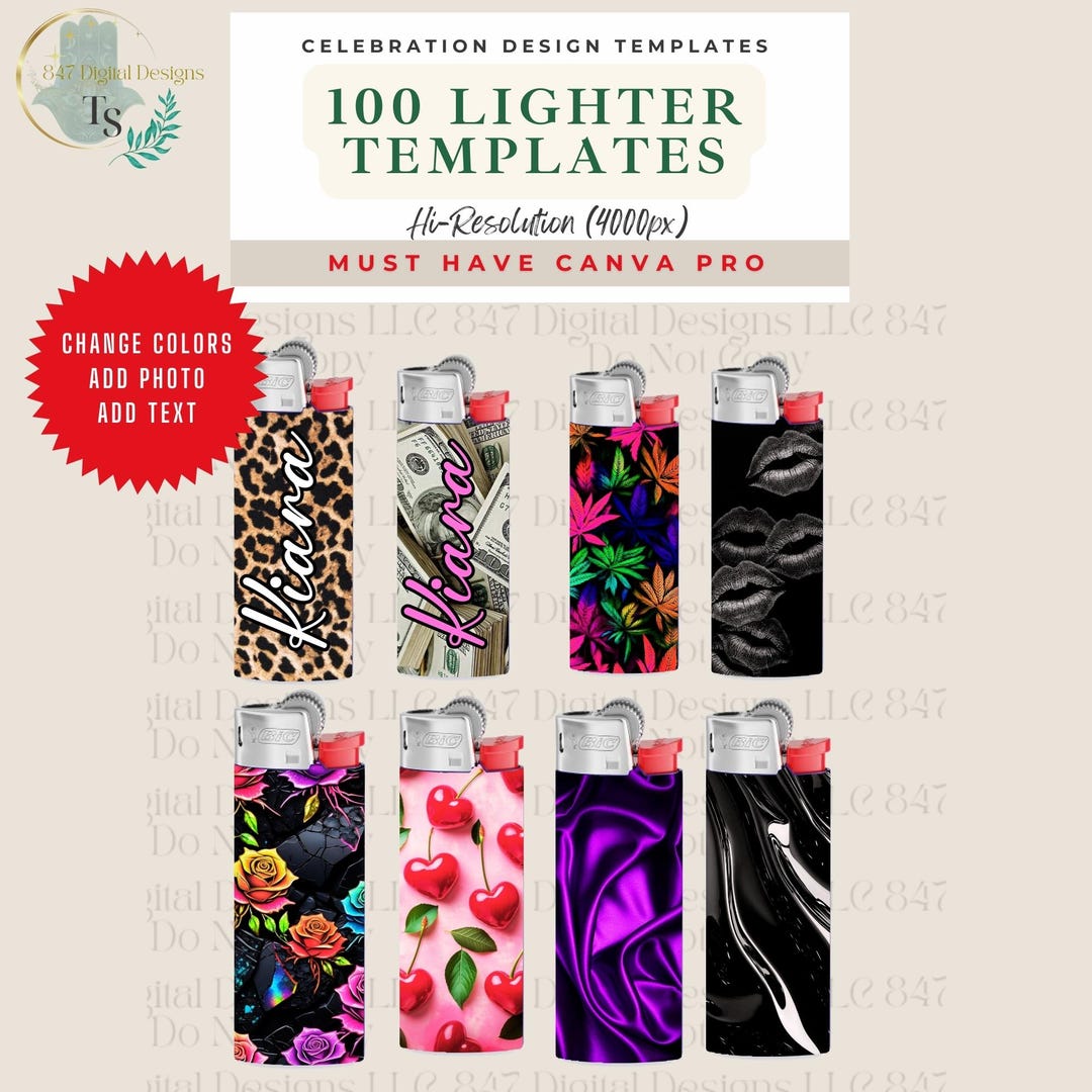 100 Lighter Label Canva Templates | Custom Wrapped Lighter Sticker ...