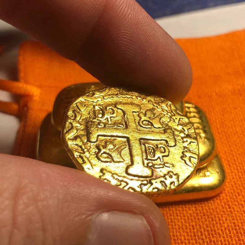 24k Gold Bullion Dread Pirate Round Hand Poured Solid Pure Gold Spanish ...