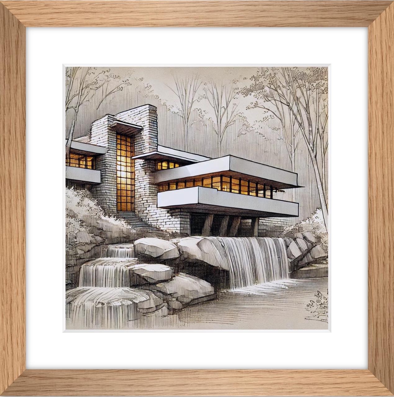 Minimalist Sketch of Fallingwater, Architecture Icon, Frank Lloyd ...