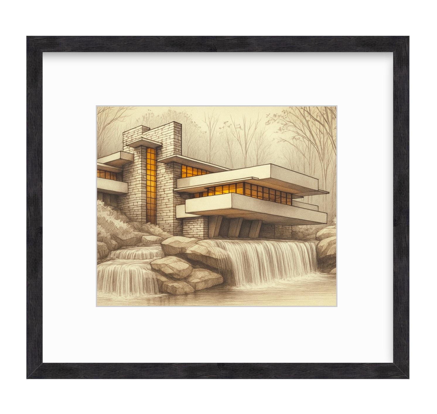 Minimalist Sketch of Fallingwater, Architectural Icon, Frank Lloyd ...