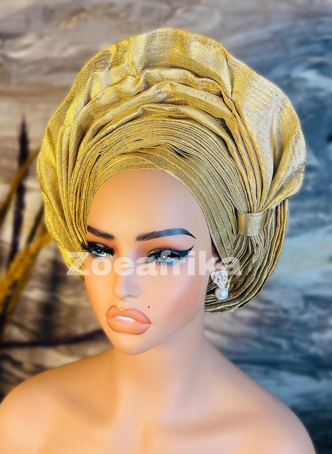 Autogele, Gold Gele, Ready to Wear Gele, African Headwrap, Bridal Gele ...