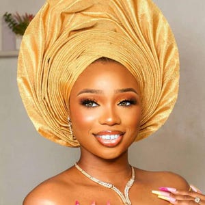 Gold Gele, Autogele, Gele, Pretie Gele, Gele for Women, Headgear, Ready ...