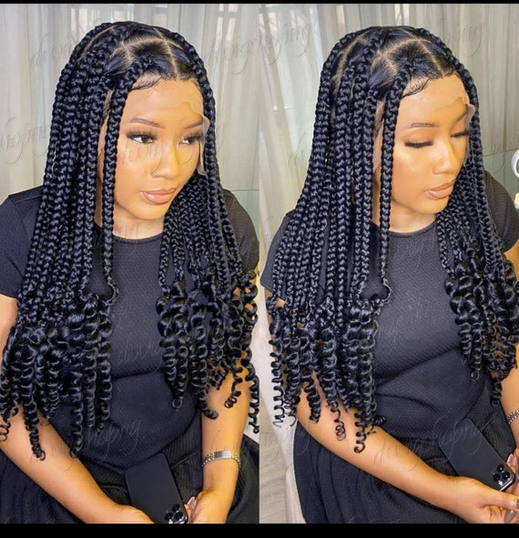 Jumbo Knotless Braided Wig With Curly Tip Full Lace Knotless Large Box