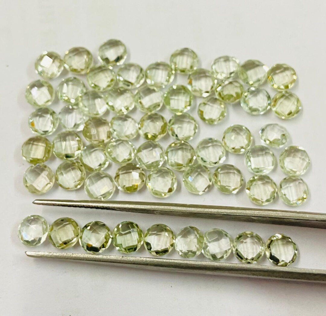 Prasiolite Gemstones - Elegant Green Amethyst Round Briolette Cut Loose ...