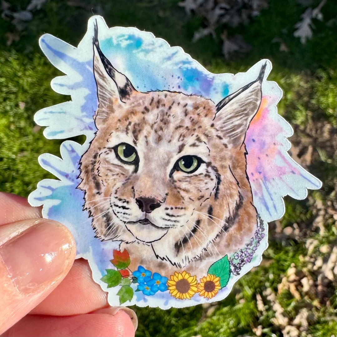 Bobcat Floral Sticker, Cat Sticker, Waterproof Sticker, Bobcat Sticker ...