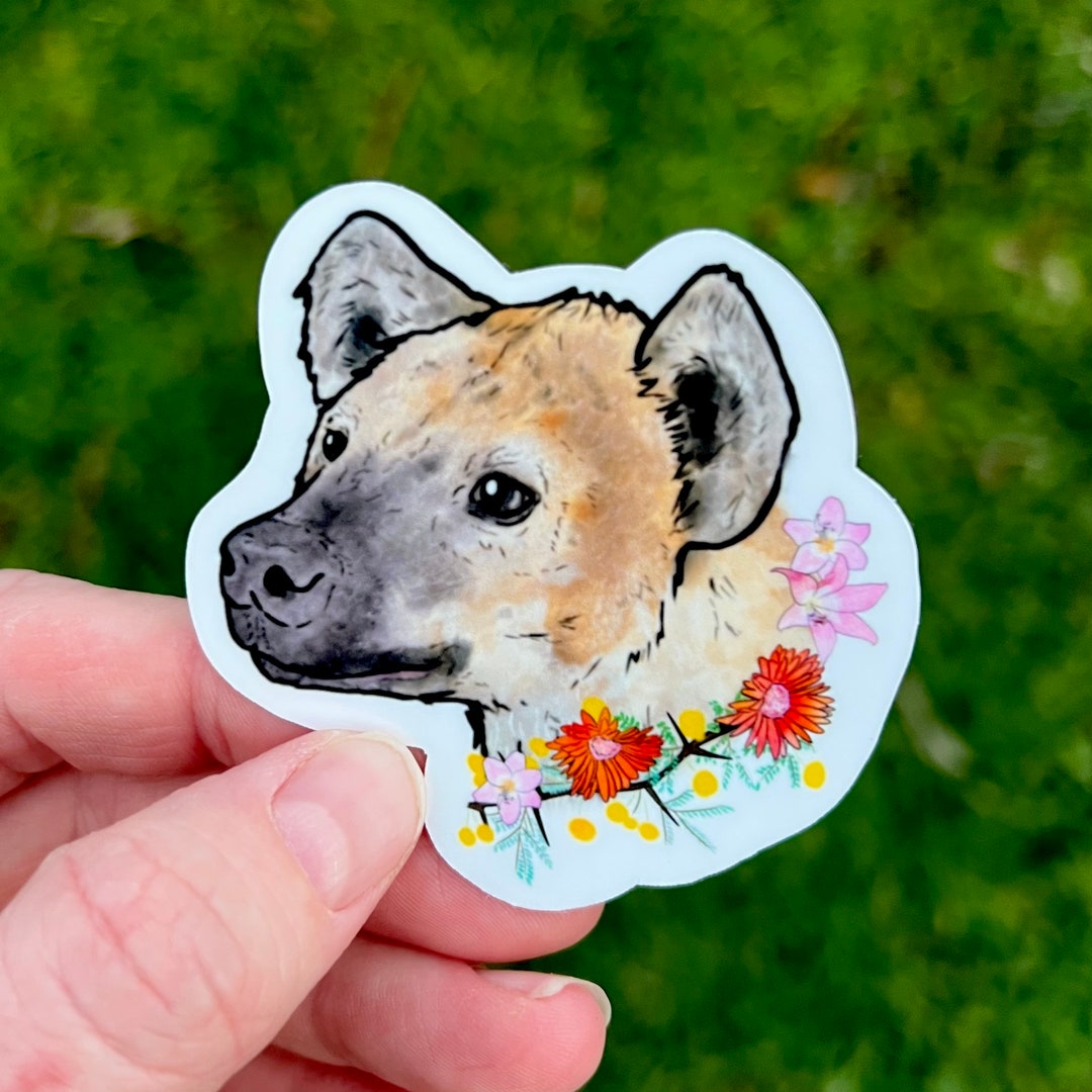 Hyena With Flowers Sticker, Waterproof Sticker, Rainbow Sticker, Animal ...