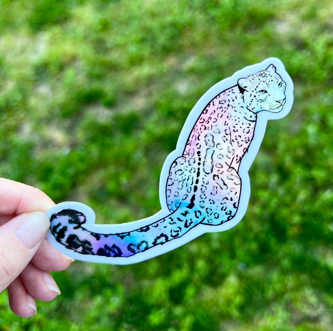 Holographic Snow Leopard Sticker Snow Leopard Stickersnow - Etsy