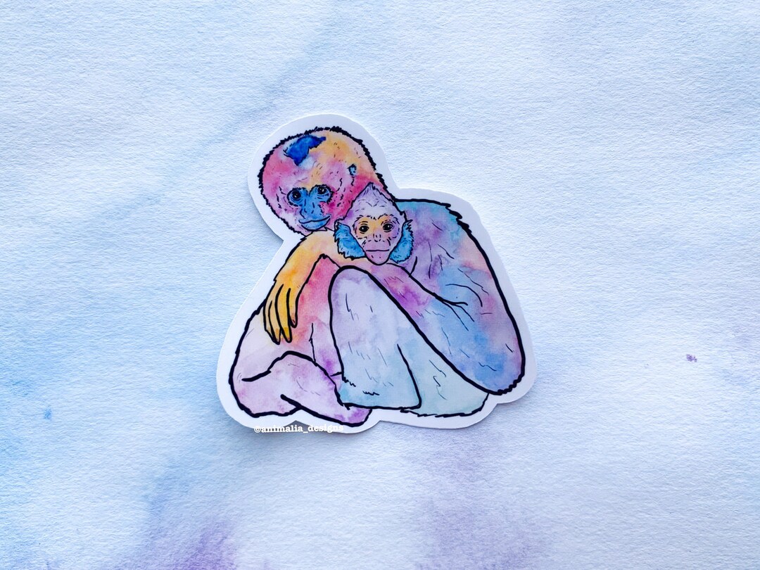 Gibbon With Baby Sticker, Gibbon Sticker, Zookeeper Gift, Waterproof ...
