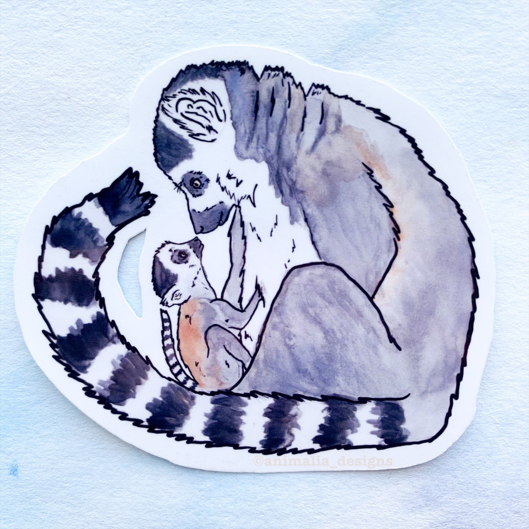 Lemur With Baby Sticker, Ringtail Lemur Sticker, Zookeeper Gift ...