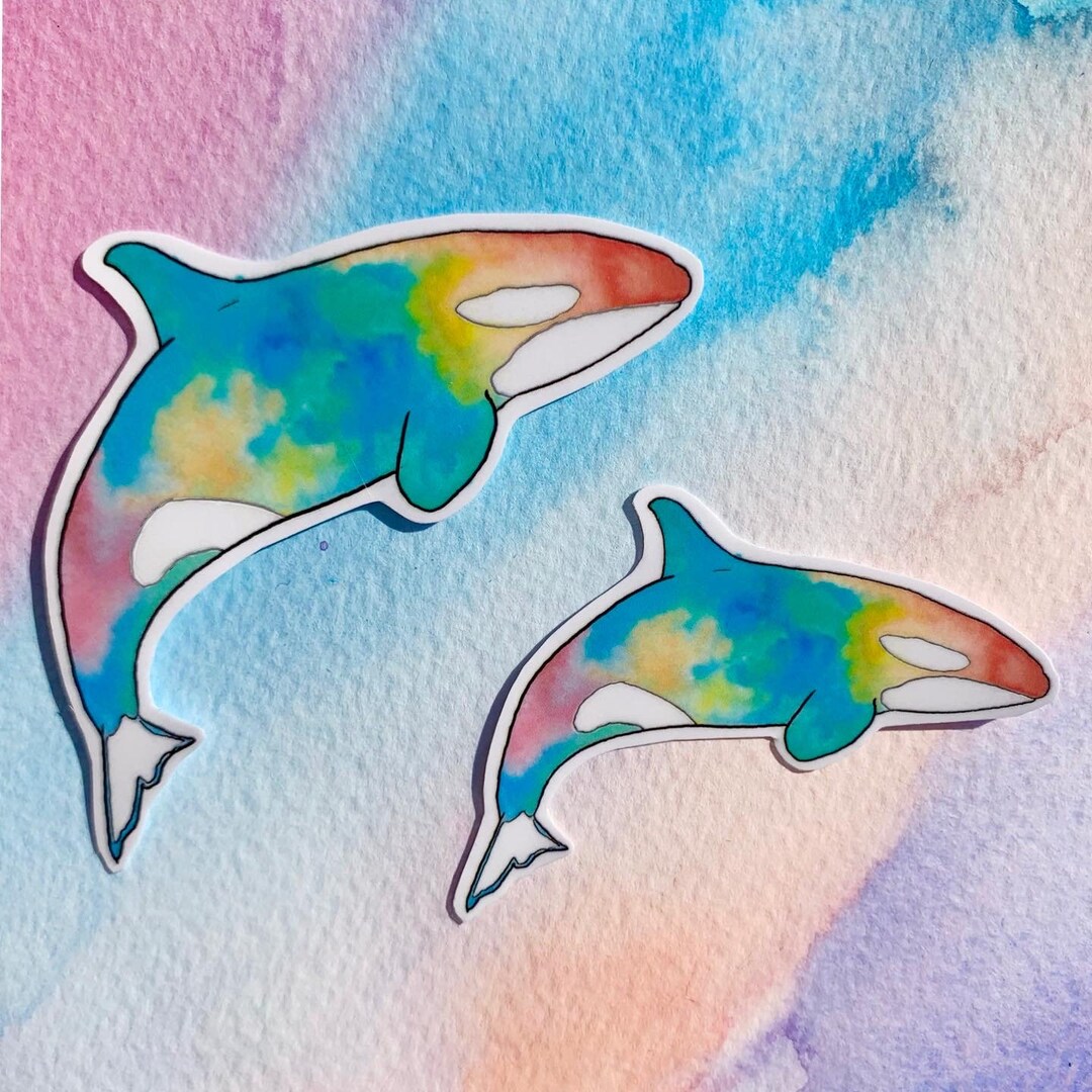 Rainbow Orca Sticker, Orca Sticker, Rainbow Killer Whale Sticker, Orca ...