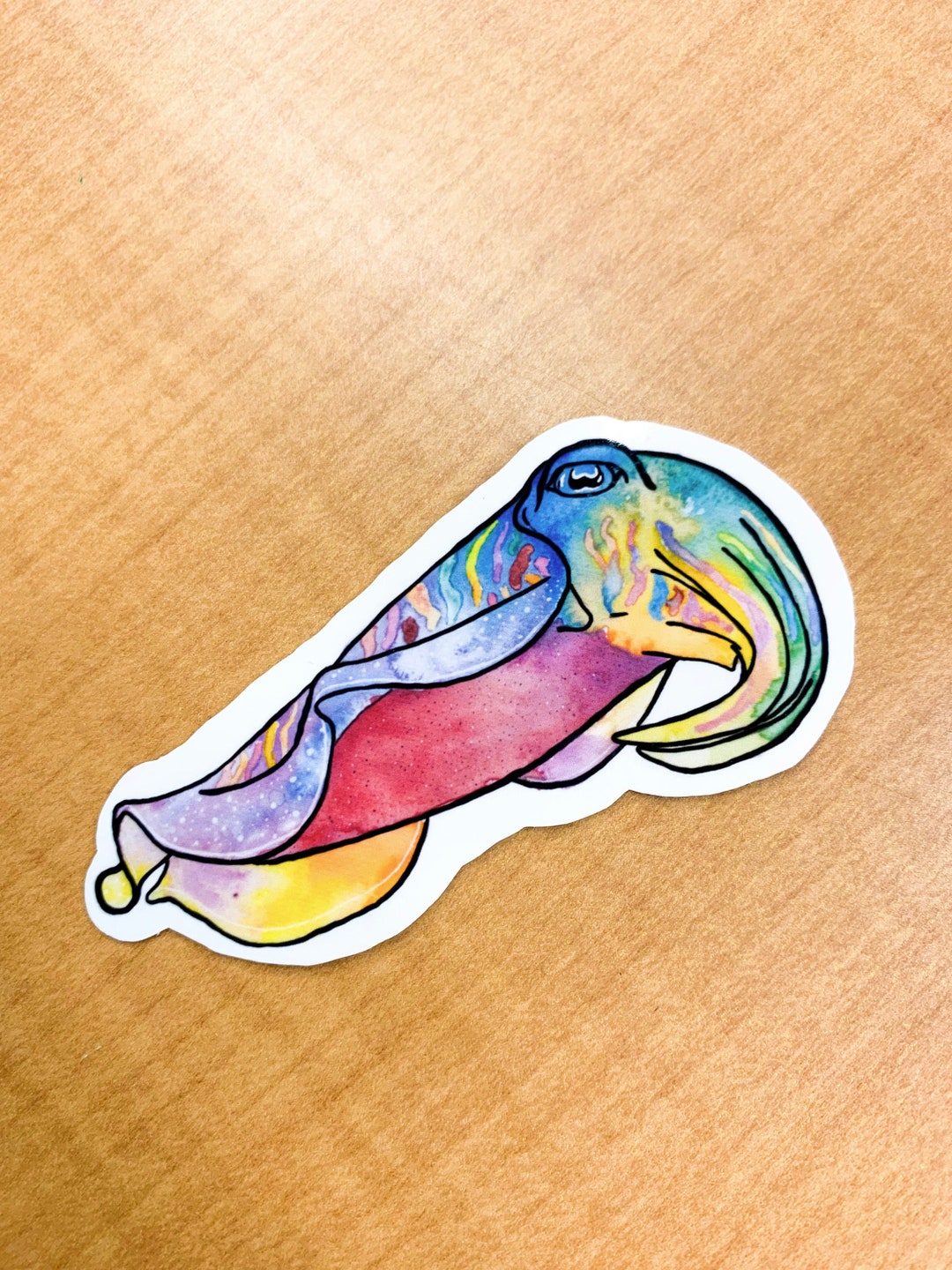 Rainbow Cuttlefish Sticker, Waterproof Sticker, Waterbottle Sticker ...