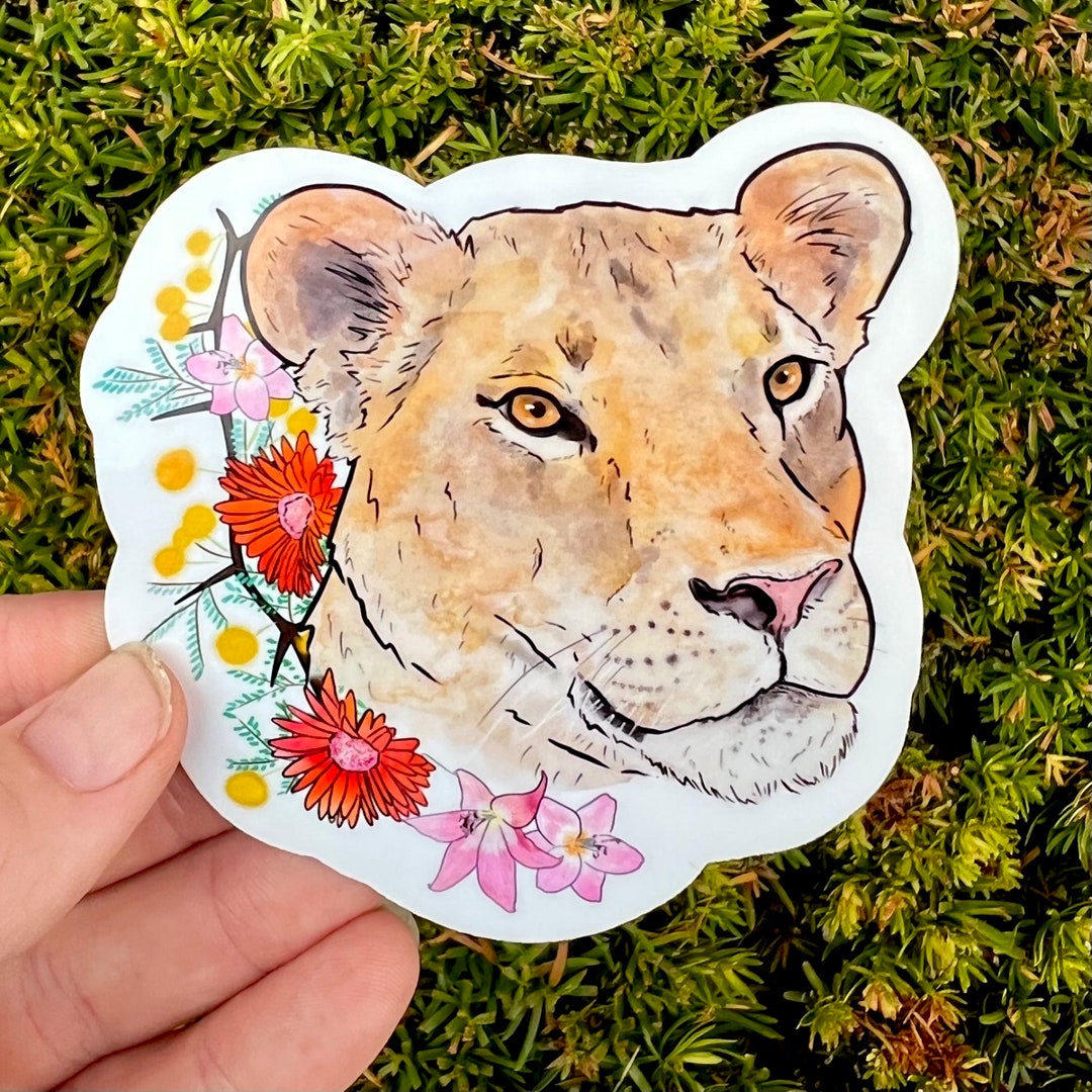 Floral Lioness Sticker, Zookeeper Sticker, Waterproof Sticker ...