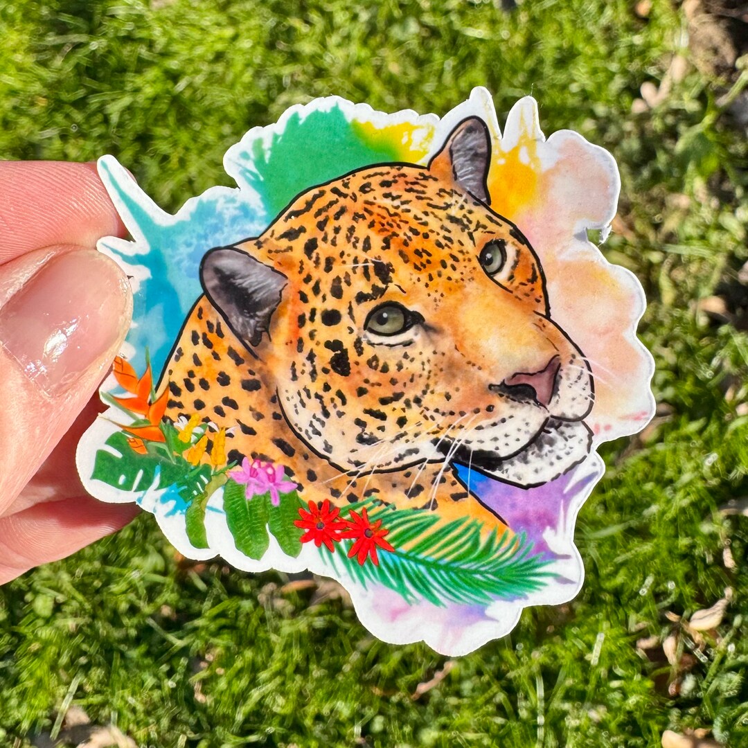 Jaguar Floral Sticker, Jaguar Sticker, Waterproof Sticker, Animal Gift ...