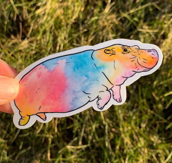 Rainbow Hippo Sticker Hippo Sticker Zookeeper Sticker - Etsy
