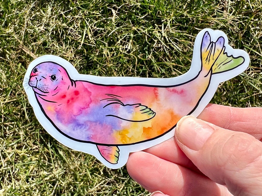 Hawaiian Monk Seal Sticker, Monk Seal Sticker, Rainbow Monk Seal ...