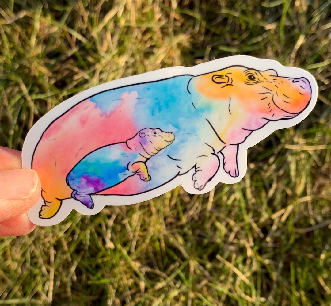 Rainbow Hippo With Baby, Rainbow Hippo Sticker, Zookeeper Sticker ...