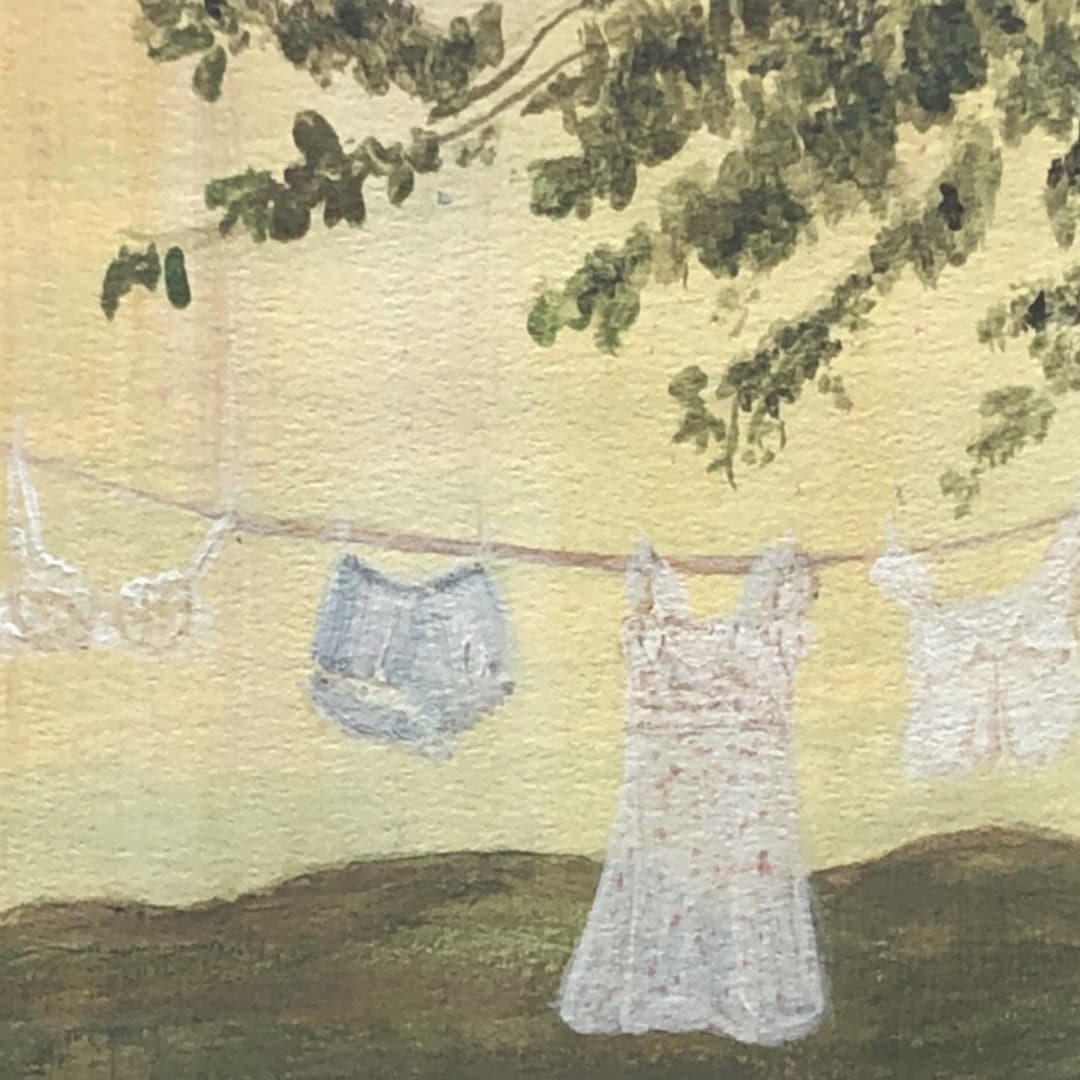 French Linen Laundry Clothesline Painting Wall Art Vintage Lingerie Old ...