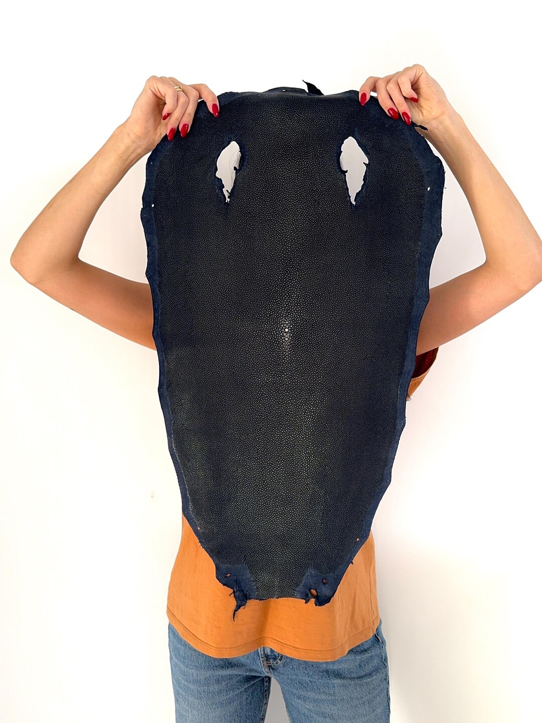 Big Polished Stingray Skin Red, High Quality Black Stingray Leather ...