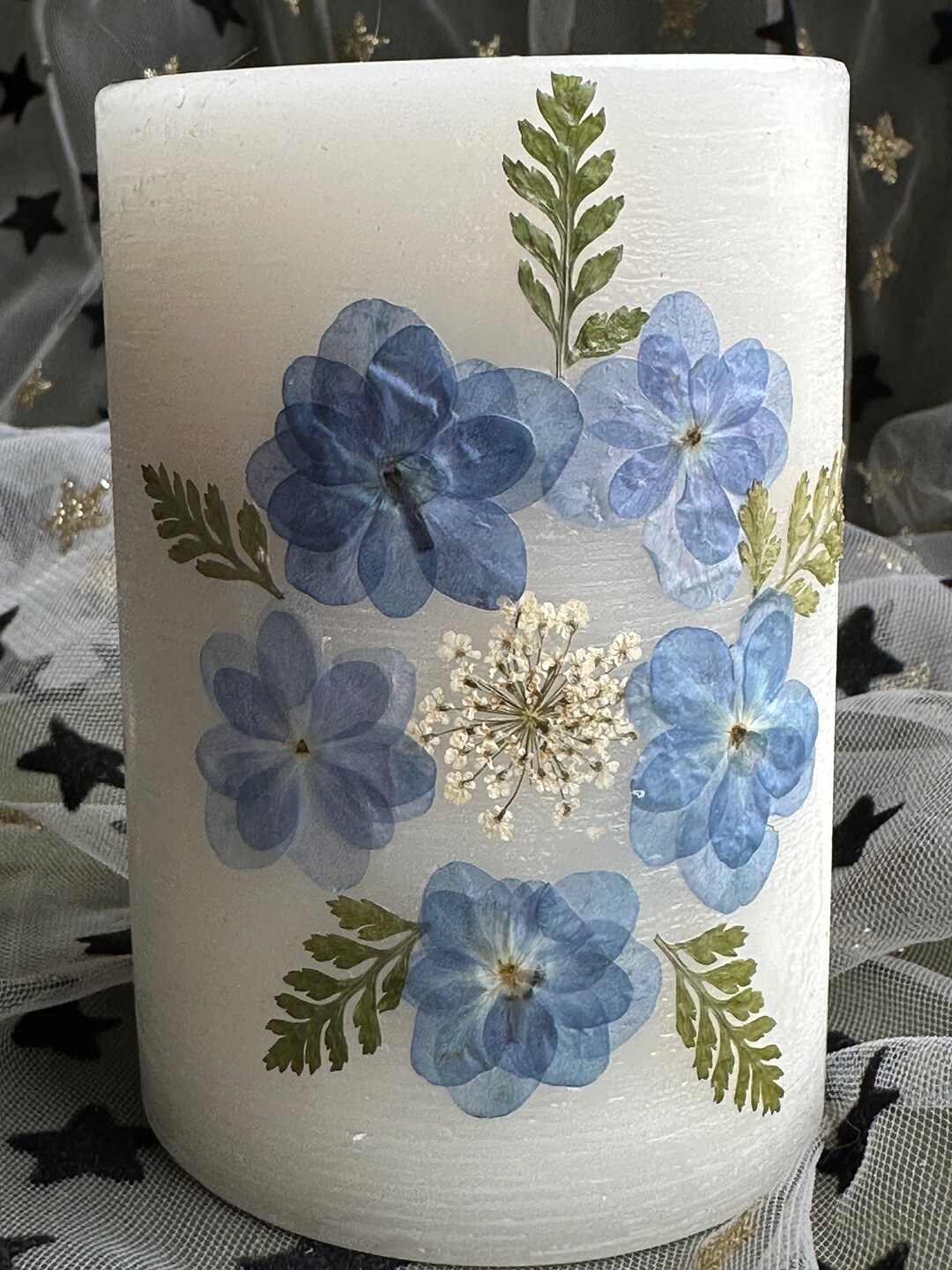Blue Hydrangeas, Fern & A Touch of Queen Anne Lace. A Scented Pressed ...