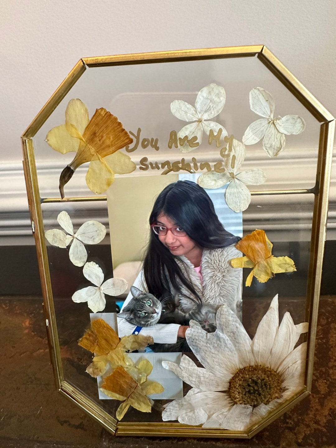 Personalized Photo Frame With Inscription and Pressed Flowers - Etsy
