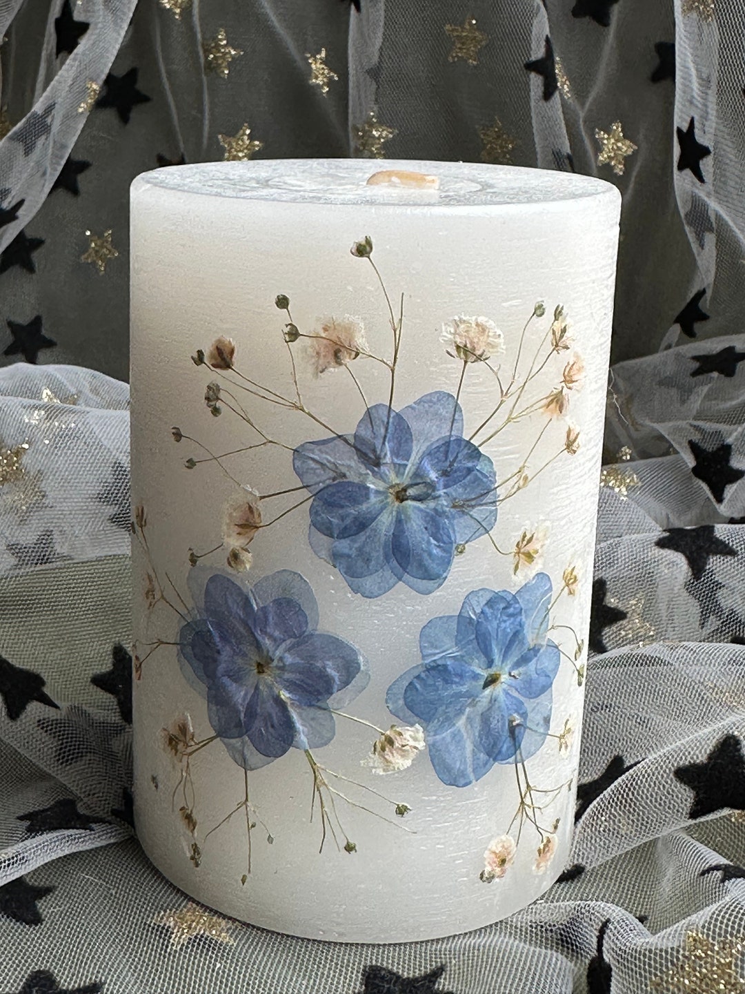 Pretty Double Blue Hydrangeas & Lacy Babys Breath . A Scented Pressed ...